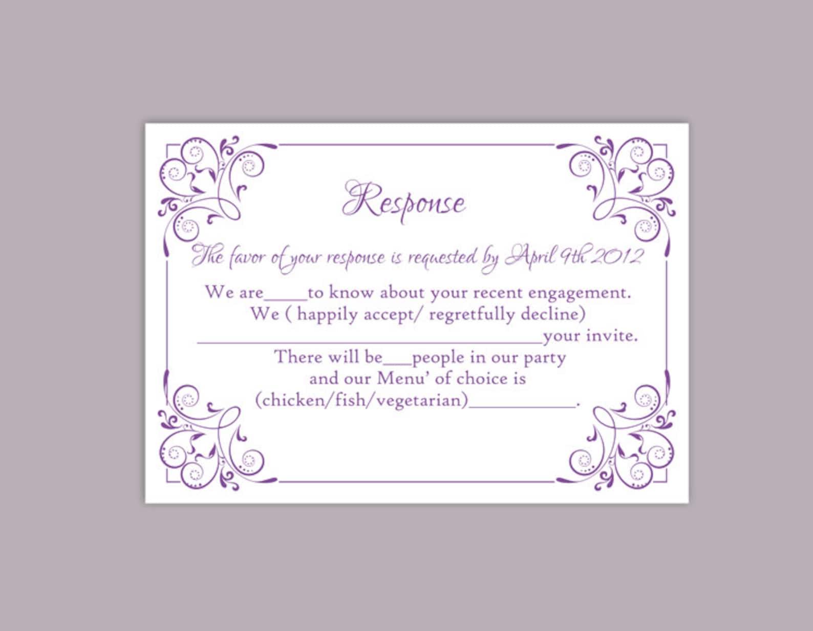 DIY Wedding RSVP Template Editable Text Word File Download - Etsy