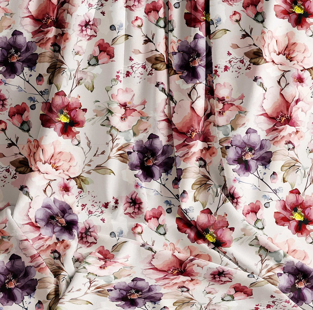 Elegant Floral Pattern Printed Fabric // Crepe, Satin, Chiffon Fabric ...