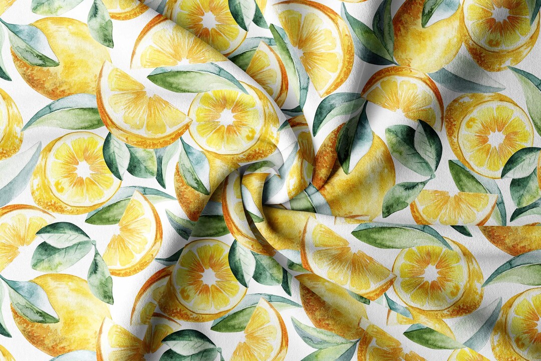 Luxury Citrus Fabric, Sicilian Lemon Print Fabric, Crepe, Satin ...