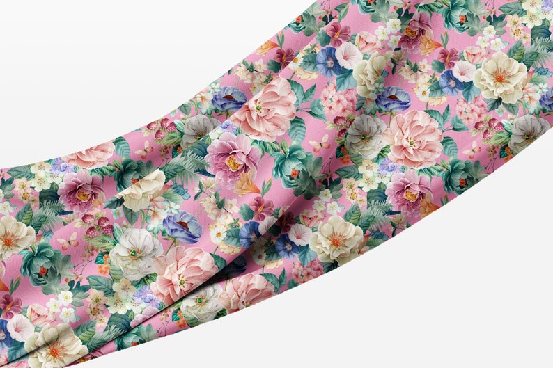 Elegant Floral Pattern Printed Fabric // Crepe, Satin, Chiffon Fabric ...