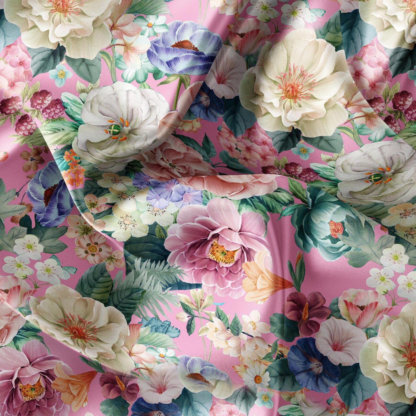 Elegant Floral Pattern Printed Fabric // Crepe, Satin, Chiffon Fabric ...