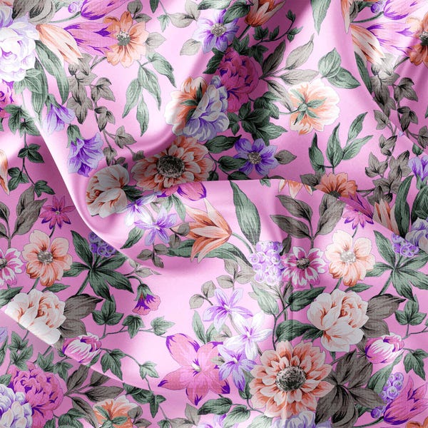 Elegant Floral Pattern Printed Fabric // Crepe, Satin, Chiffon Fabric ...