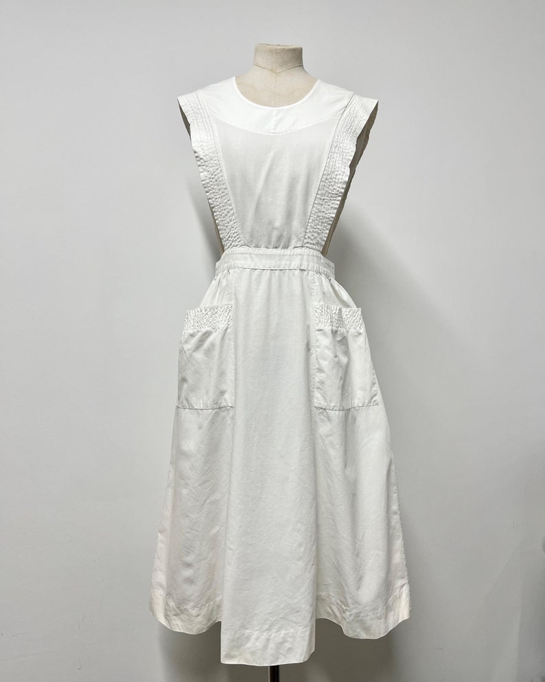 Cute 1950s White Cotton Apron Pinafore Uniform Dress With Pockets - Etsy