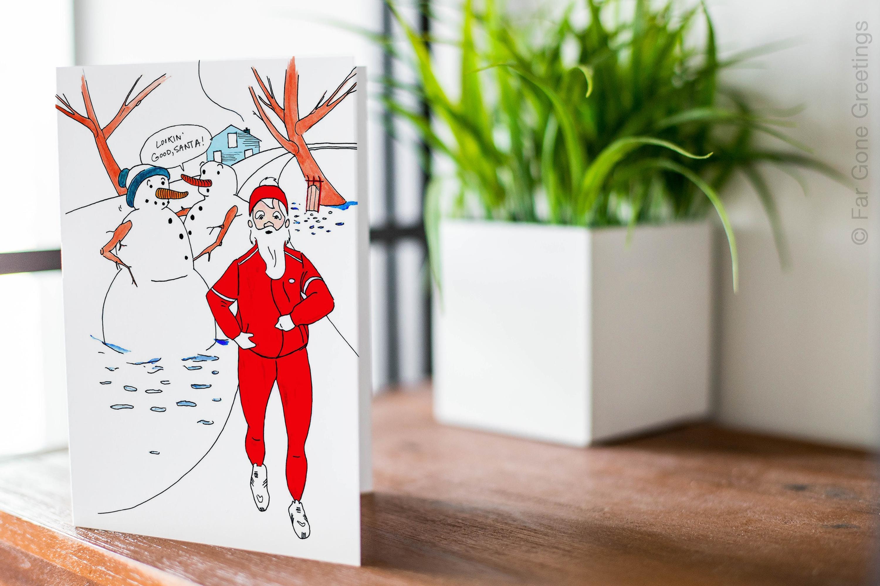 Santa Running Card for Christmas, Digital Funny Happy Holidays Card for ...