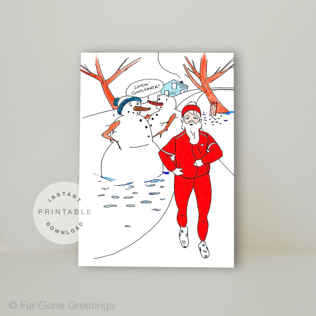 Santa Running Card for Christmas, Digital Funny Happy Holidays Card for ...