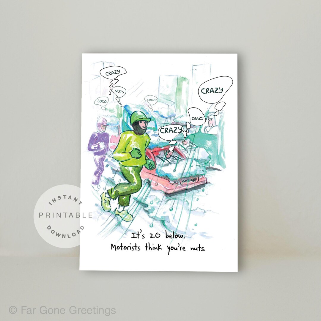 Printable Birthday Card for Runner, Winter Running Happy Birthday Card ...