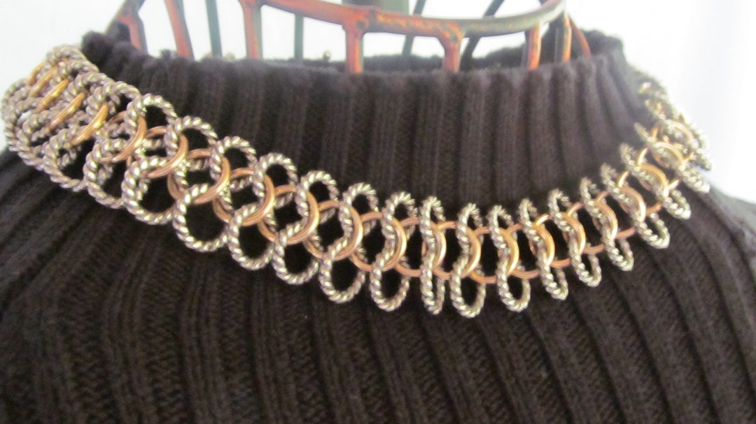 Adjustable Choker Necklace Silver & Gold Hoops Chainmaille Slave Choker ...