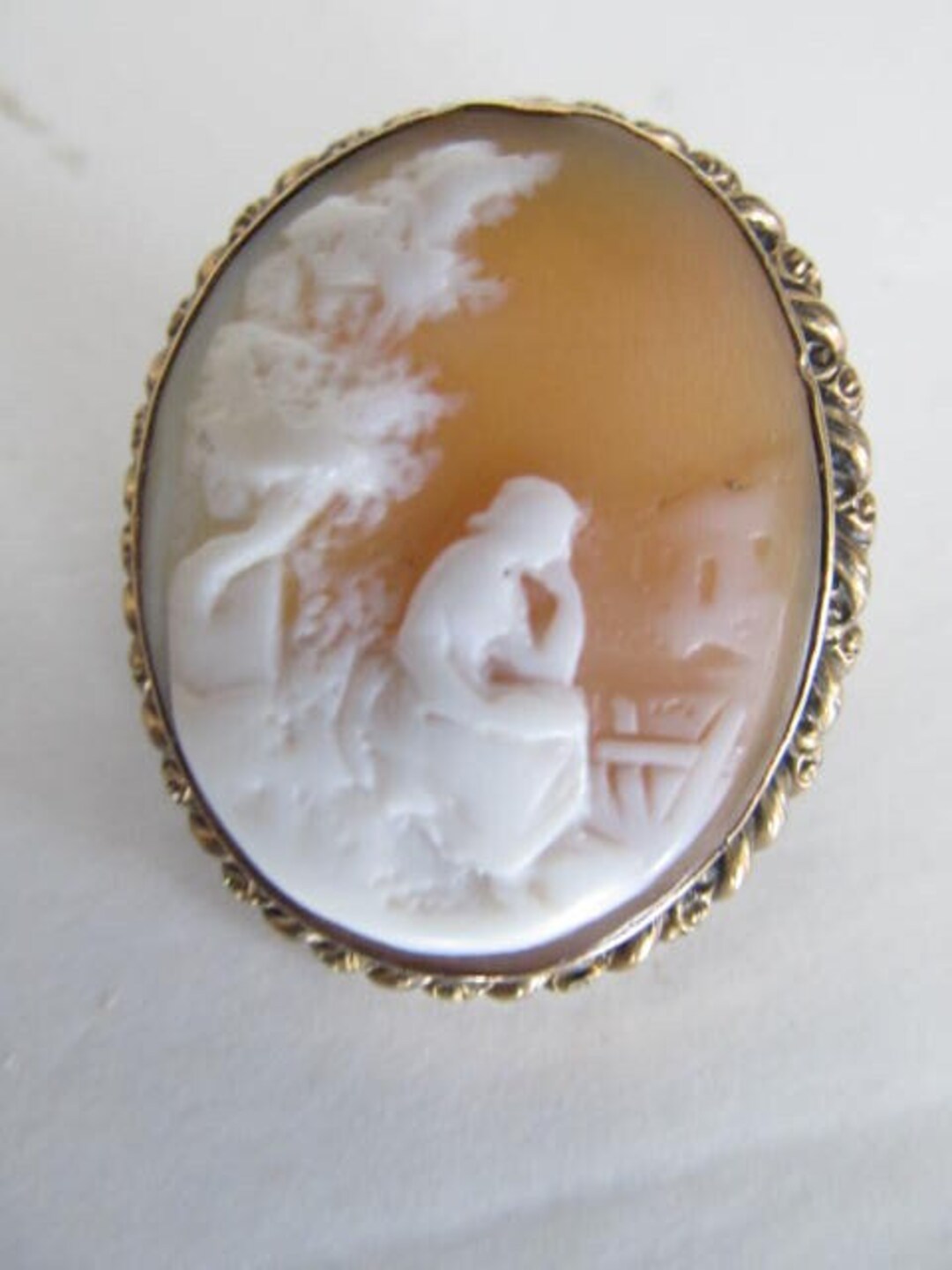 Sterling & Gold Cameo Carved Shell Cameo Necklace Pendant Brooch ...