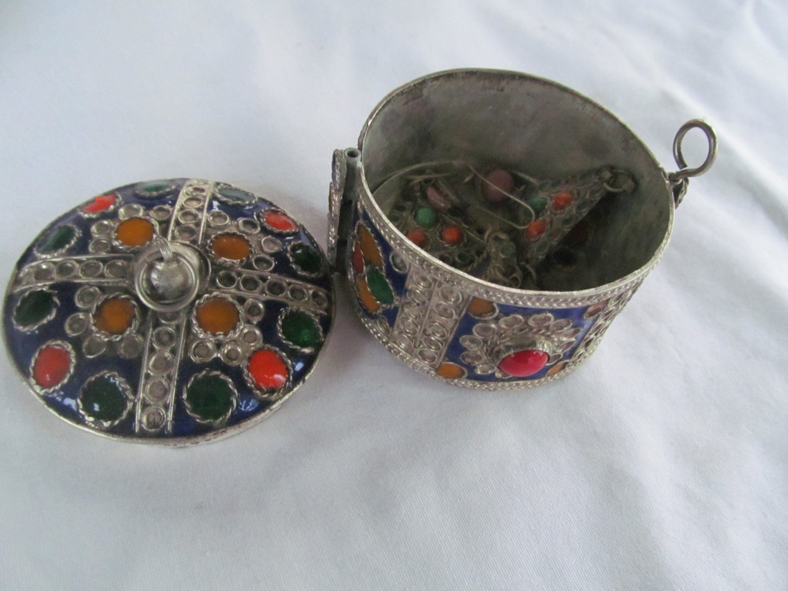 AMAZING Hidden Jewelry Box Converts to Bracelet Earring Set Enamel ...