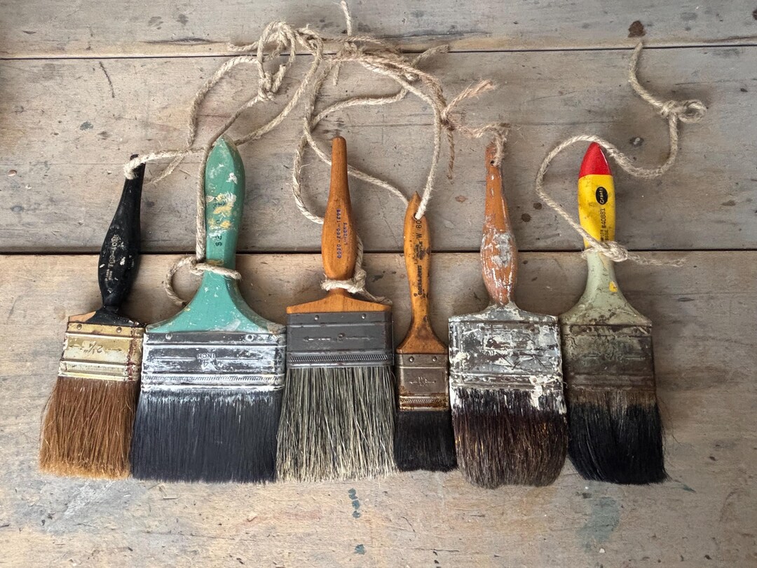 6 Vintage Paint Brush Set Paintbrush House Painter's Brushes Display ...