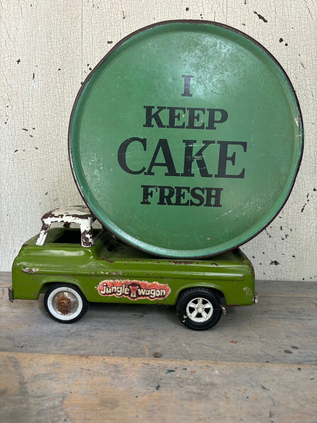 Vintage Green Bread Box Shabby Tin Rustic Rusty Farmhouse Style Counter ...