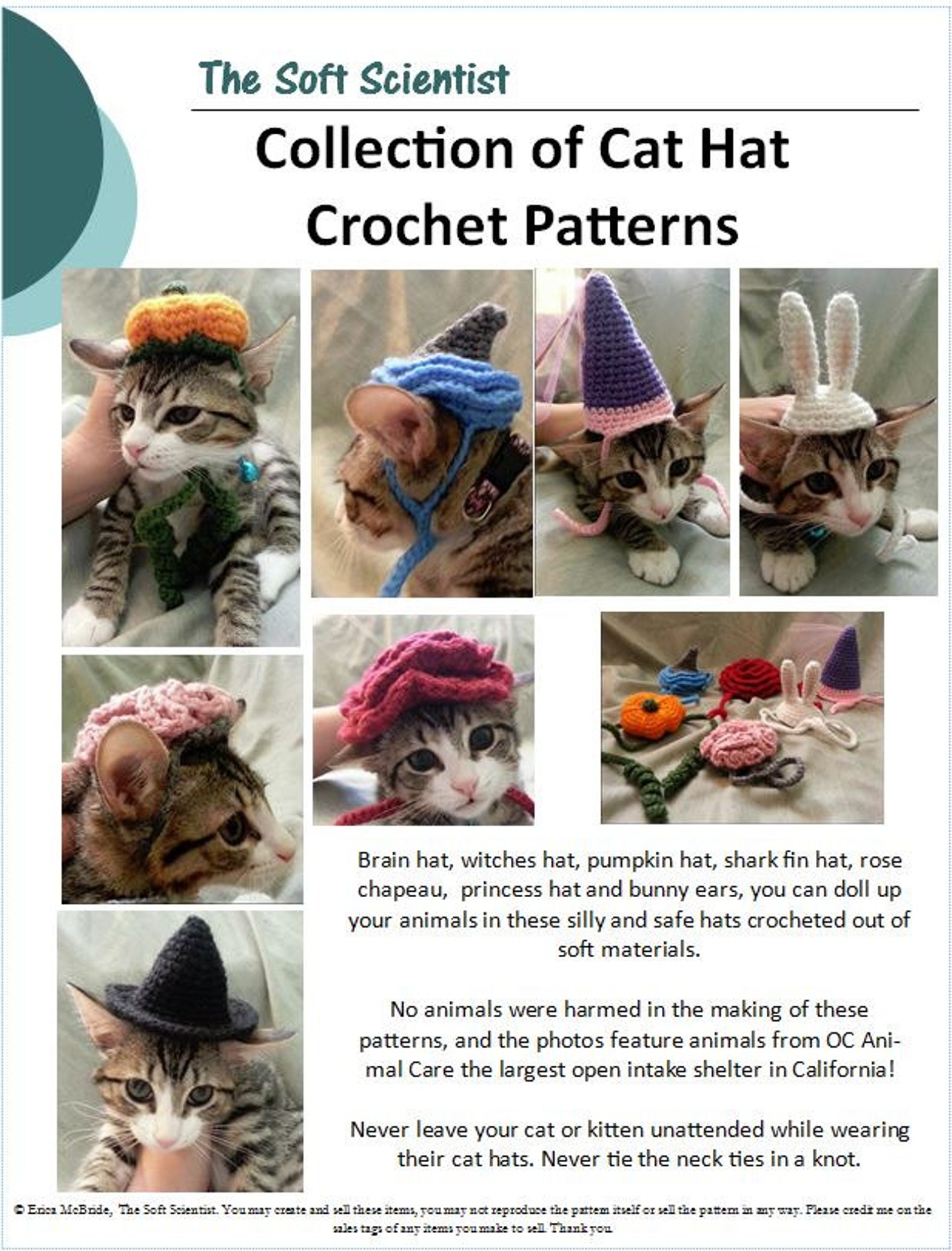 7 Cat Hat Patterns Halloween Costume Brain Pumpkin Witch - Etsy