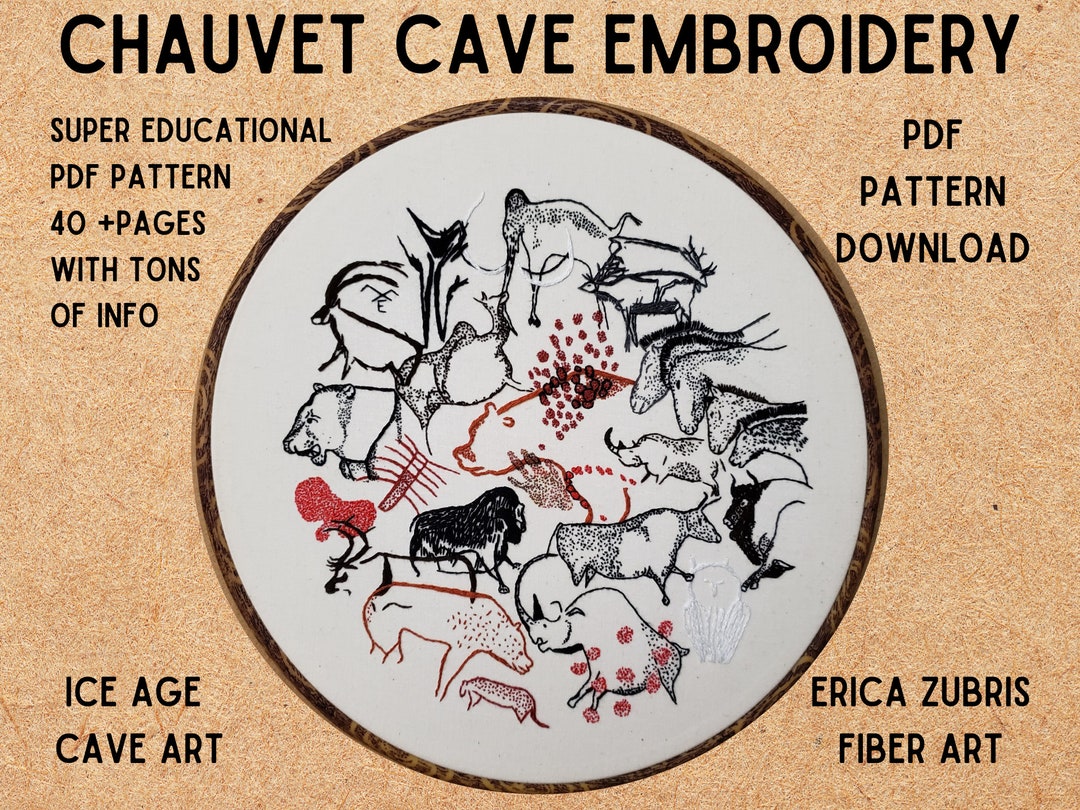 Chauvet Cave Embroidery Cave Painting Neolithic Ice Age Art Embroidery ...