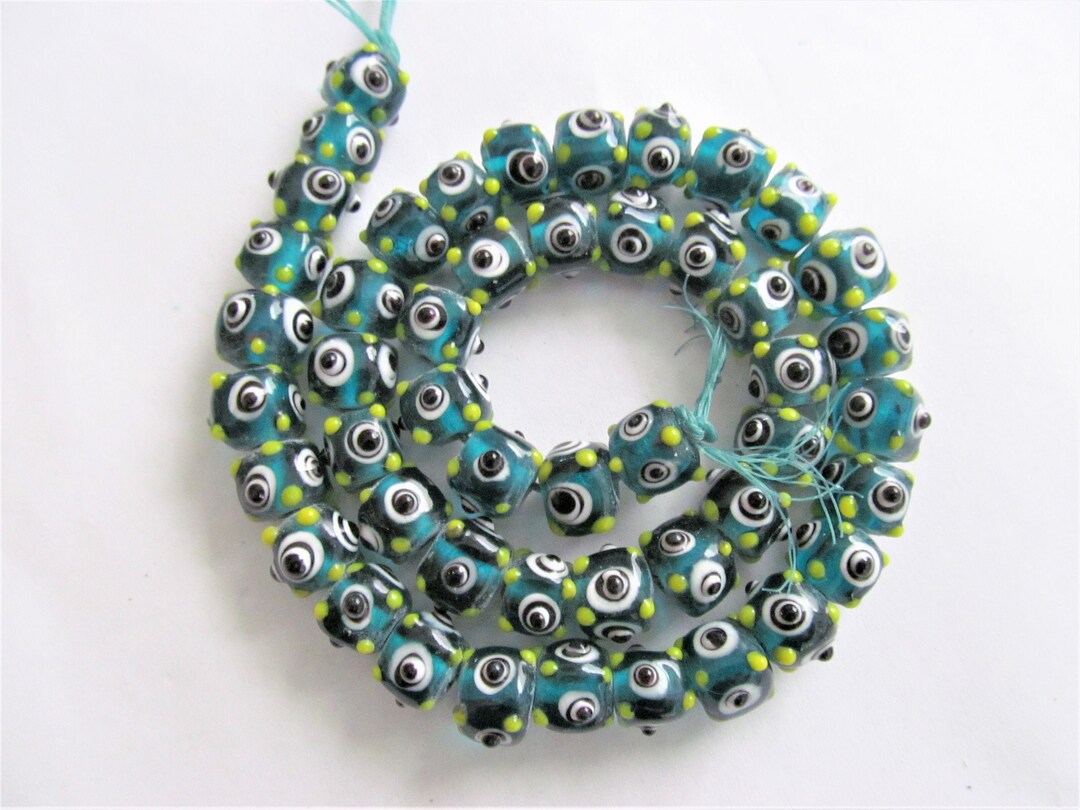 Bumpy Evil Eye Glass Beads 8mm Square Sea Green 14-1/2 Inch Strand - Etsy