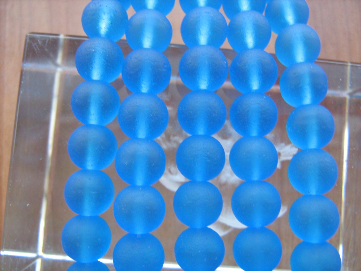 8mm Round Sea Glass Beads Pacific Aqua Blue One 8 Inch Strand Jewelry ...