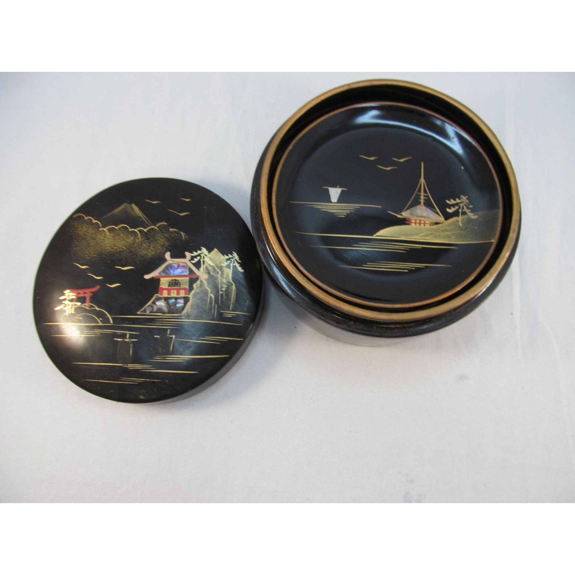 Vintage Japanese Black Lacquerware Coaster Set - Etsy