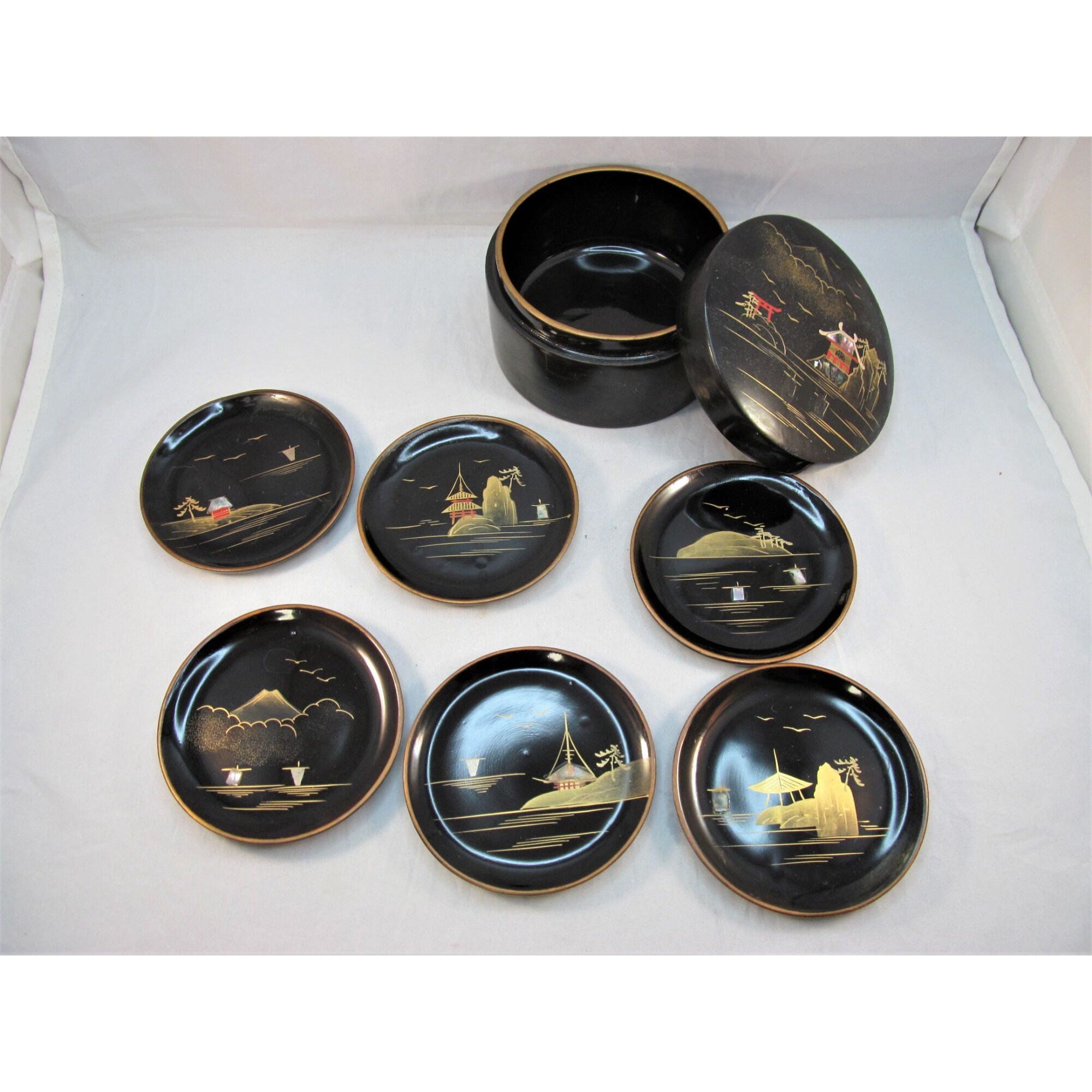 Vintage Japanese Black Lacquerware Coaster Set - Etsy