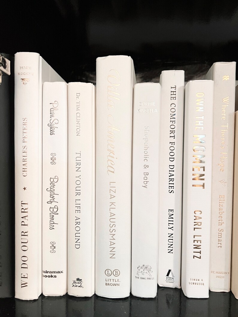 Vintage Bookshelf Decor Set of White Monochromatic Staging Book Stack ...