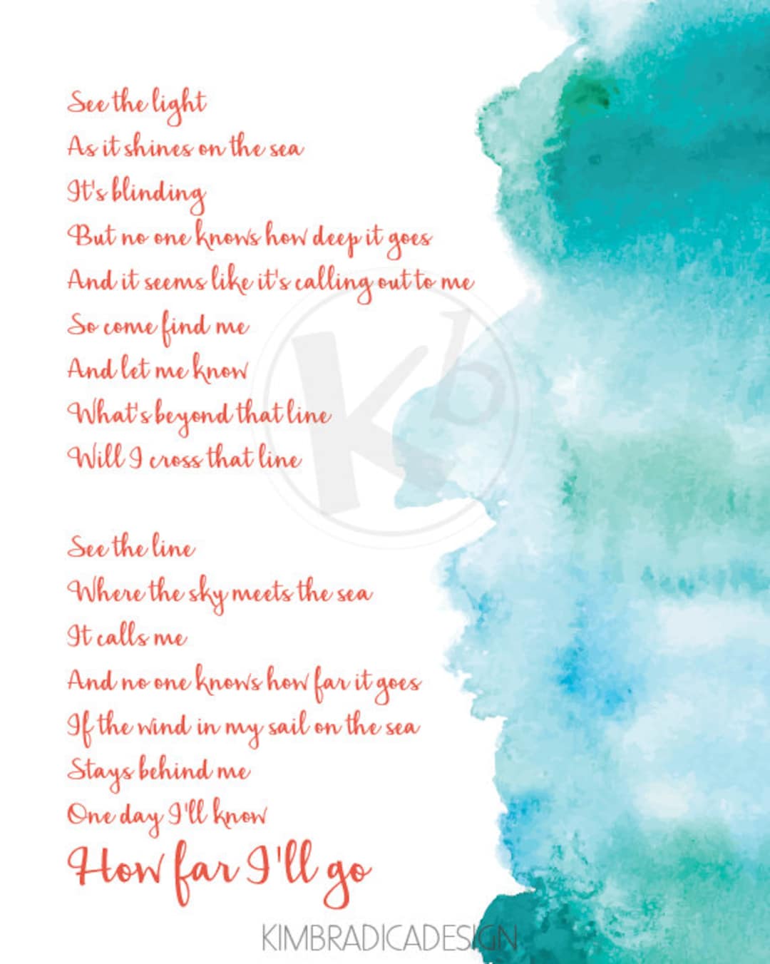 Moana "how Far I'll Go", 8x10 Digital Print - Etsy