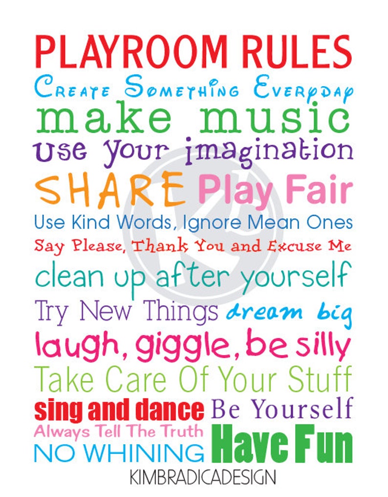 Children's Playroom Rules Multi-colored Subway Art, 11x14 Digital Print ...