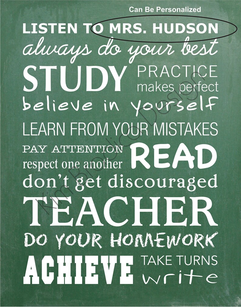 Personalized Teacher Chalkboard Subway Art, Digital Print - Etsy