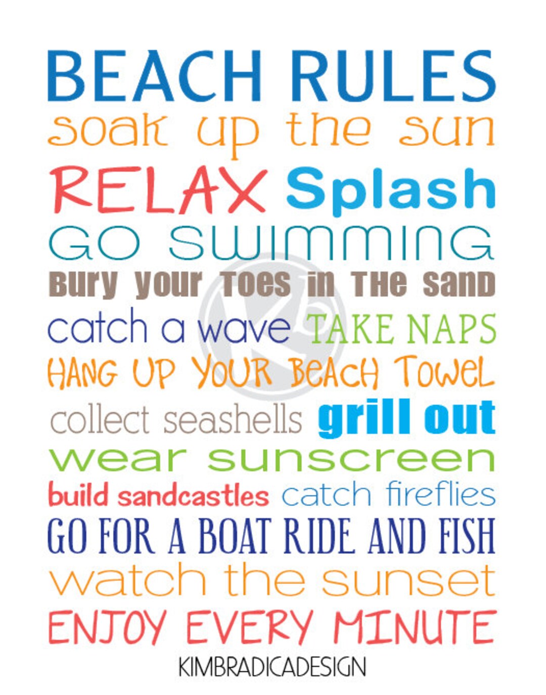Beach Rules Subway Art, 11x14 Digital Print - Etsy