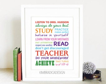 Personalized Classroom Rules Teacher Gift Digital Print 8x10 Subway Art ...