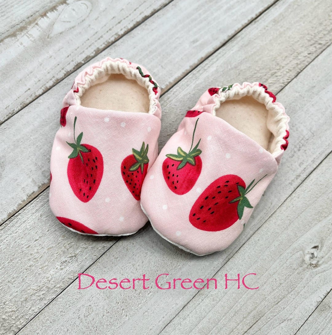 Strawberry Baby Girl Moccasin Shoes, Washable Baby Slippers, Baby ...