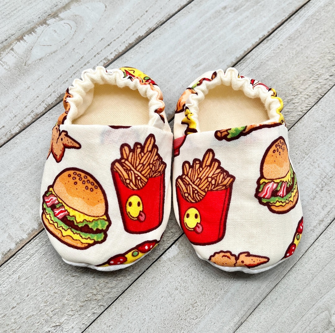 Hamburger and Fries Baby Shoes, Fast Food Baby Moccasin Booties, Crib ...