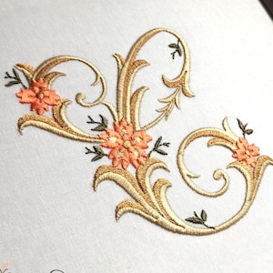 Two Sizes, 4" and 5" Floral Antique Vintage Embroidery Monogram Font for Embroidery Machine/ BX ...