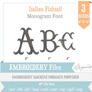 3 Sizes (large) Italian Fishtail Machine Embroidery Font Monogram ...