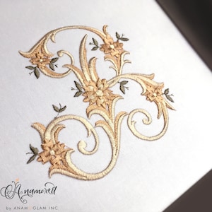 Two Sizes, 4" and 5" Floral Antique Vintage Embroidery Monogram Font for Embroidery Machine/ BX ...