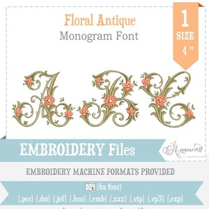 4 Floral Antique Vintage Embroidery Monogram Font for - Etsy