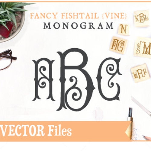 Fishtail Monogram Alphabet Font SVG DXF PNG - Etsy