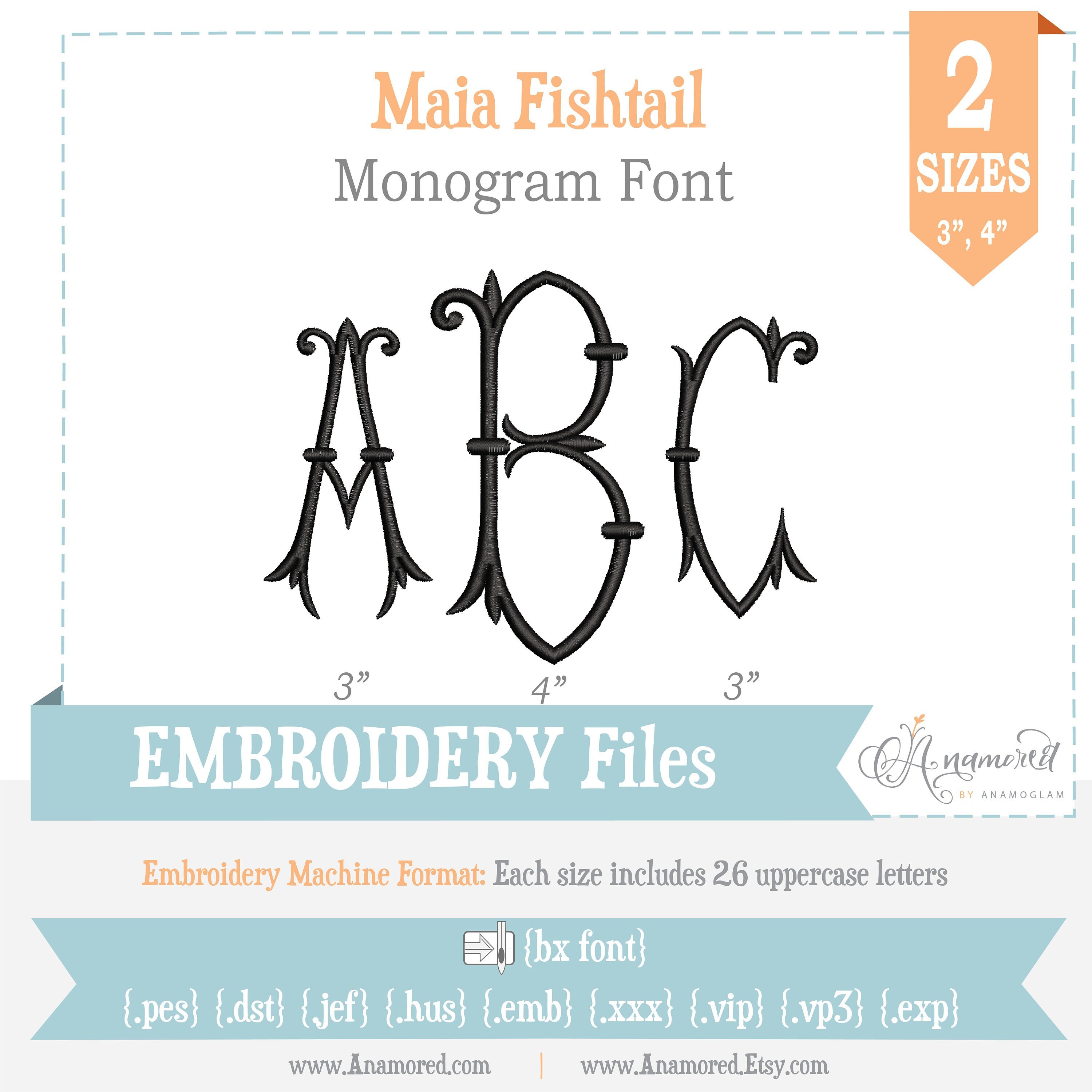 2 Sizes (3 & 4 Inch) Maia Fishtail Embroidery Alphabet for Embroidery ...
