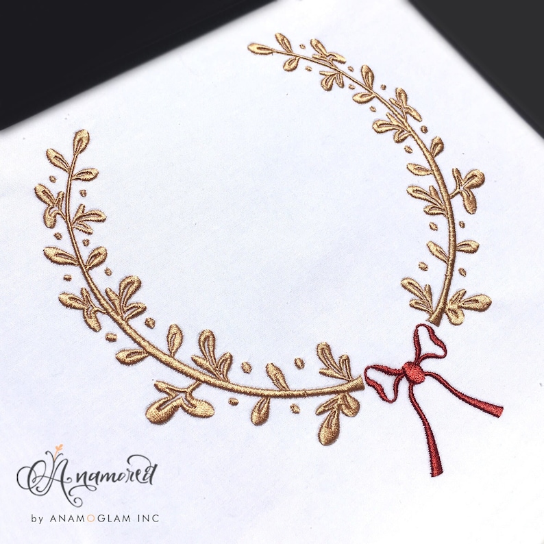 Laurel Monogram Frame With Bow Wreath Embroidery Design for - Etsy