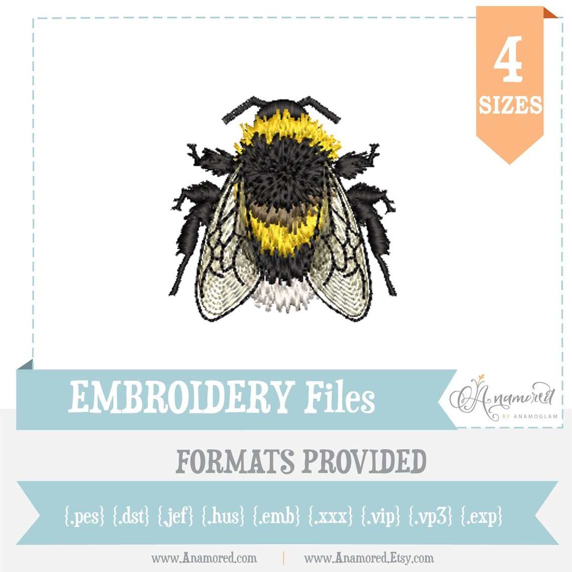 Mini Fuzzy Bumble Bee Embroidery Design Pattern, Wings Closed, Instant ...