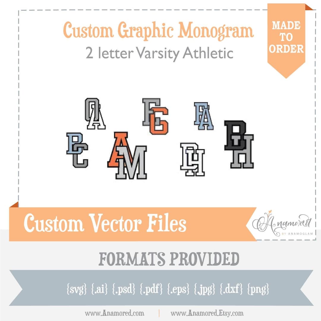 Custom Stacked and Interlocking Monogram Setup: Varsity, Athletic ...
