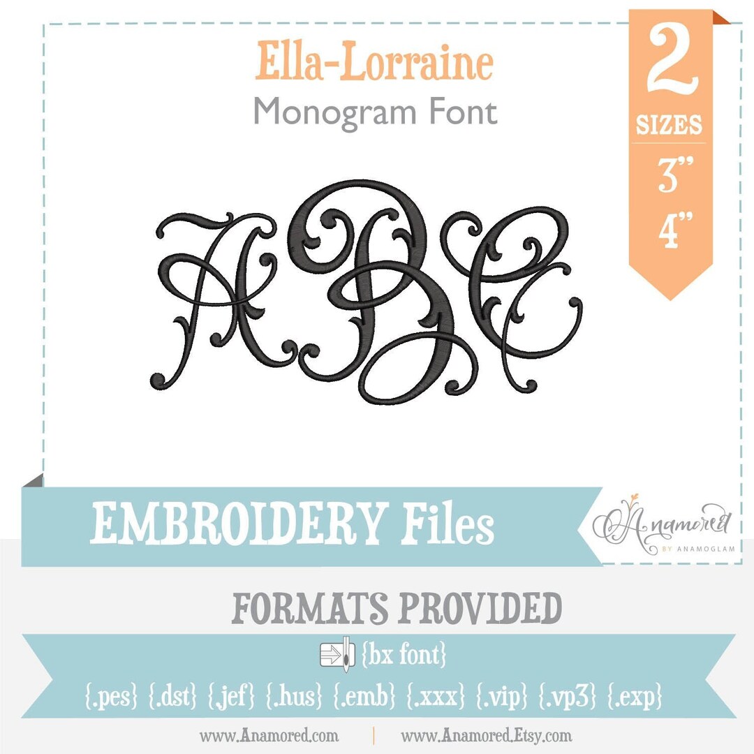 2 Sizes (medium) Ella Lorraine Vintage Damask Monogram, Machine ...