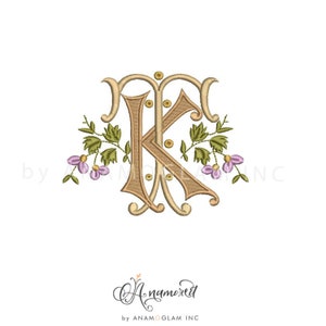 Floral Interlocking TK Monogram Embroidery Design (digital Download) - Etsy
