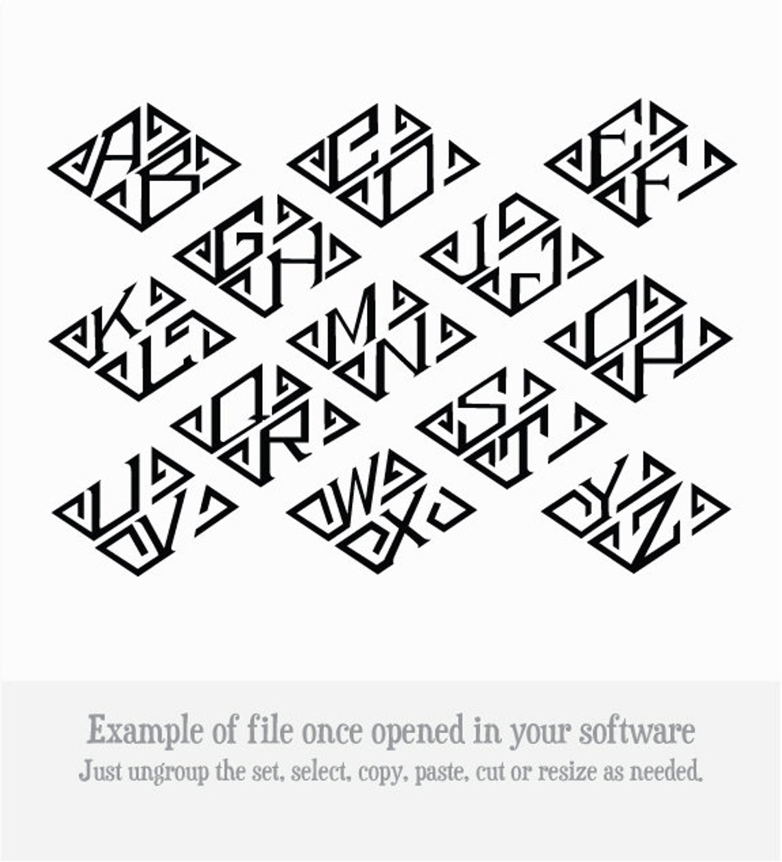 Cuttable Alphabet: Diamond Art Deco Monogram VECTOR Instant - Etsy