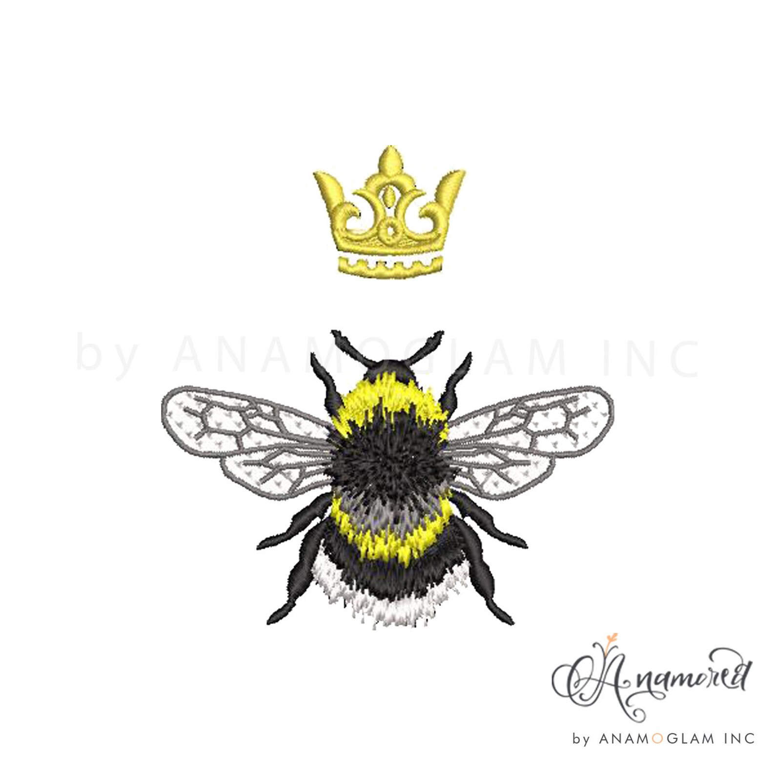 Furry Fuzzy Queen Bumble Bee With Crown Embroidery Design Pattern ...