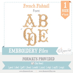 2 Sizes (3 and 4 Inch) Medium French Fishtail Machine Embroidery Font ...