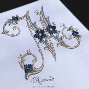 Two Sizes, 4" and 5" Floral Antique Vintage Embroidery Monogram Font for Embroidery Machine/ BX ...