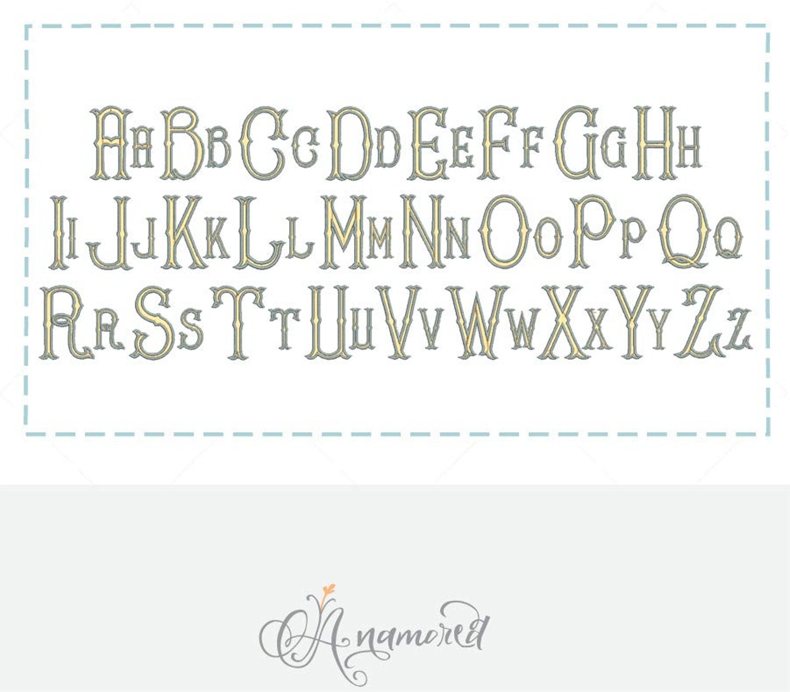 5 Sizes Fancy Fishtail With Border / Outline Embroidery Font - Etsy