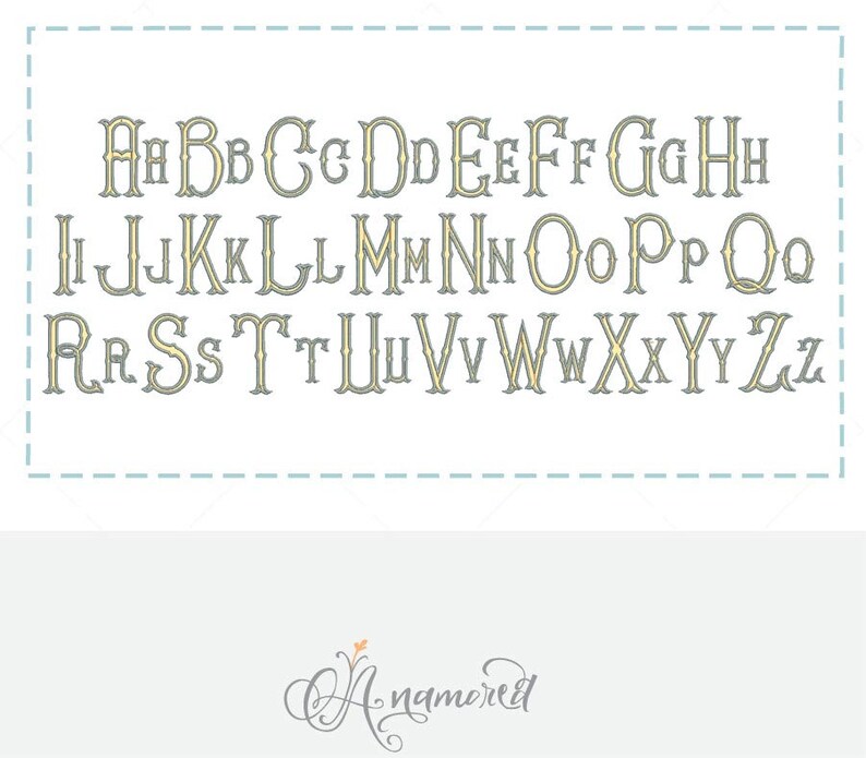 5 Sizes Fancy Fishtail With Border / Outline Embroidery Font - Etsy