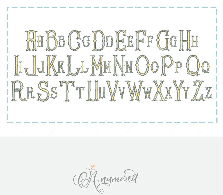 5 Sizes Fancy Fishtail With Border / Outline Embroidery Font | Etsy