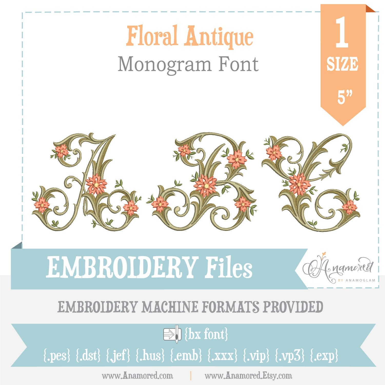 5 Floral Antique Vintage Embroidery Monogram Font for - Etsy