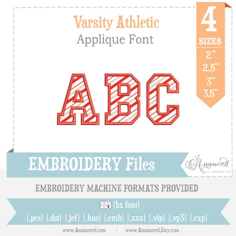 4 Sizes Varsity Athletic Applique Embroidery Font/alphabet for ...