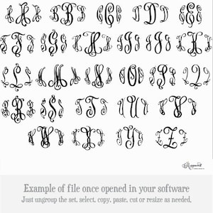 Cuttable Alphabet Vittoria Circle Script Monogram VECTOR Instant ...